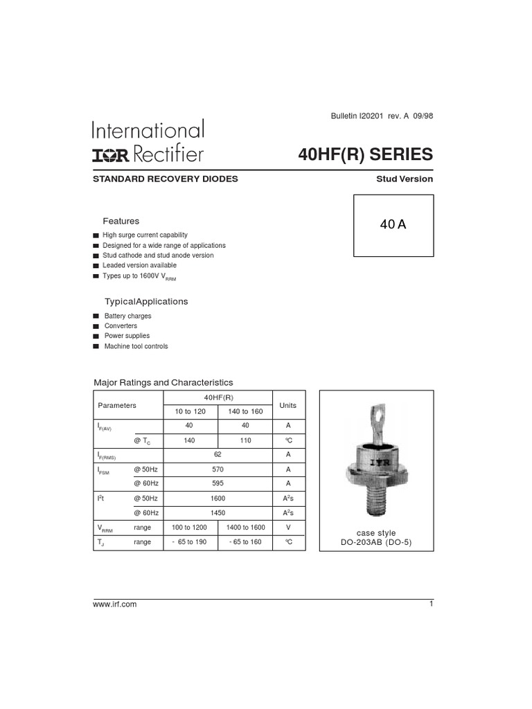 40hf Series - 40HF30 Diode 40A PDF | PDF | Diode | Anode