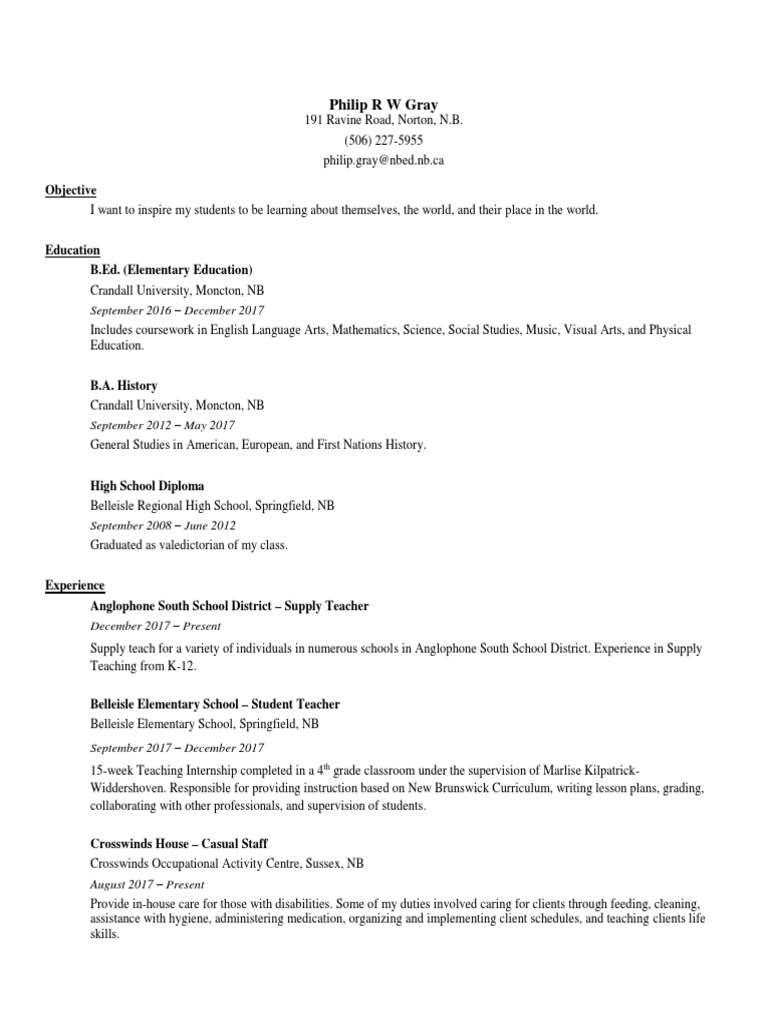 Philip R W Gray Teaching Resume | PDF | Schools | Community