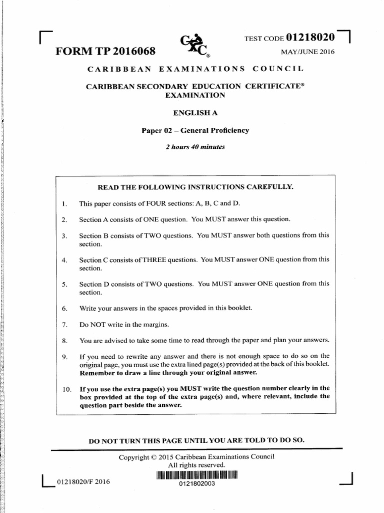 CSEC English A E Marking Specimen 2013 P2 | PDF | Violence | Crime ...
