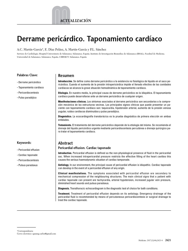 Clasificación y diagnóstico del derrame pericárdico | PDF | Sistema ...