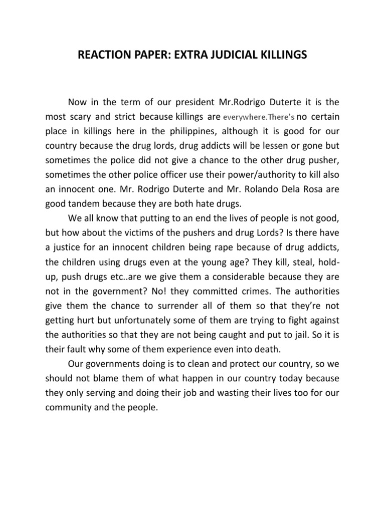 Reaction Paper on Extra Judicial Killings | PDF