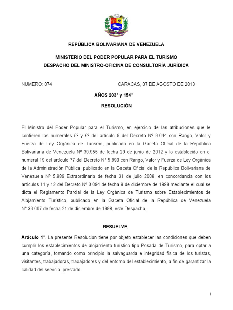 Tabulador de Requerimientos Posada de Turismo - GO.40224 R.074 PDF | PDF | Informática y ...