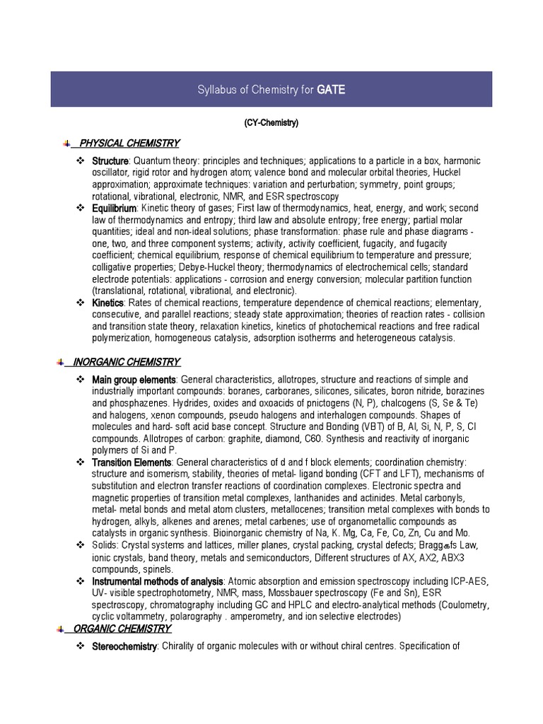 GATE Chemistry Syllabus Overview | PDF | Chemical Reactions ...