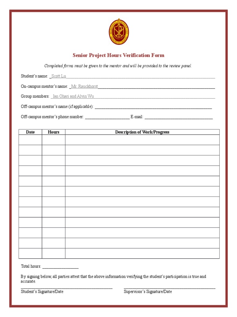 Form To Verify Hours | PDF | Career & Growth | Business