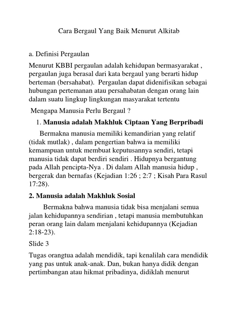 Cara Bergaul Yang Baik Menurut Alkitab | PDF