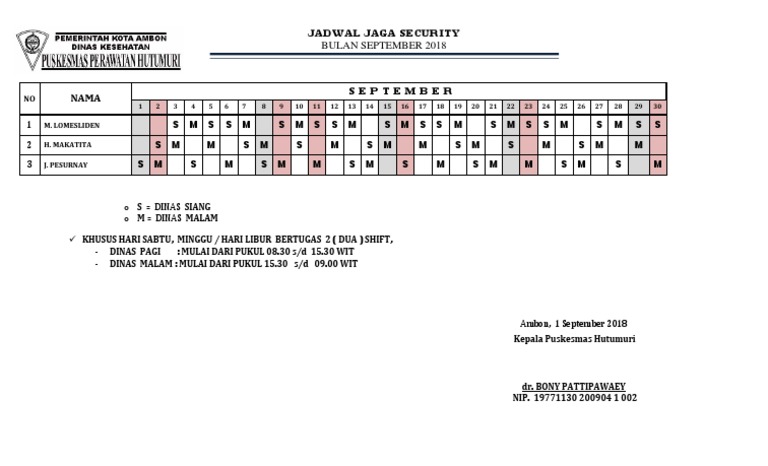 Jadwal Jaga Perawat Security | PDF