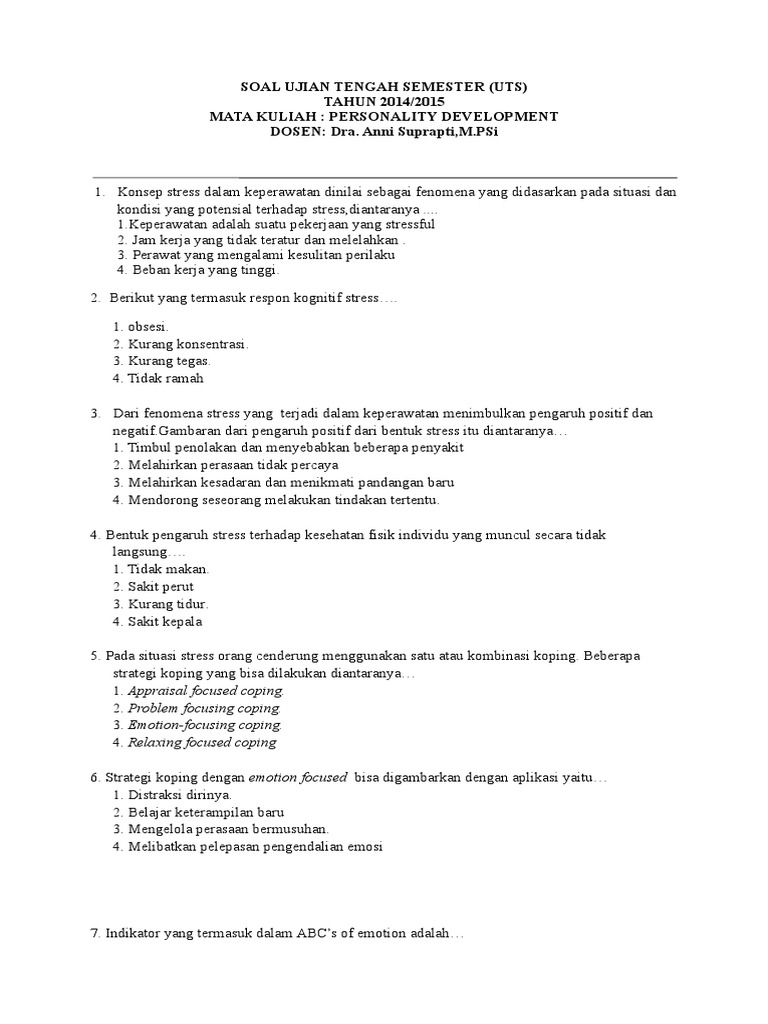 Soal Personality Development UTS | PDF
