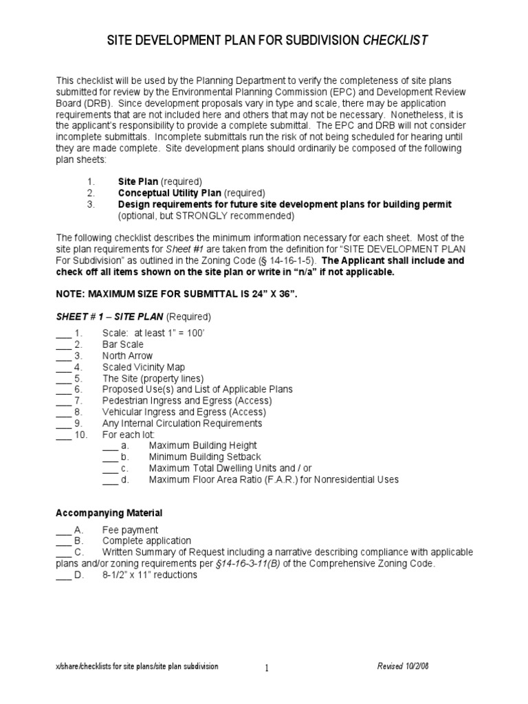 Site Development Plan For Subdivision Checklist | Download Free PDF ...