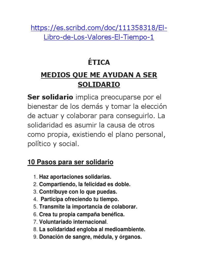 Ética Medios Que Me Ayudan A Ser Solidario 16 Oct | PDF | Crecimiento ...