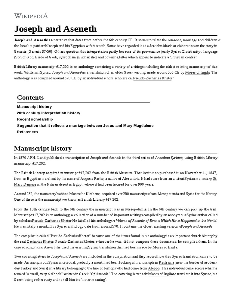 Joseph and Aseneth | PDF