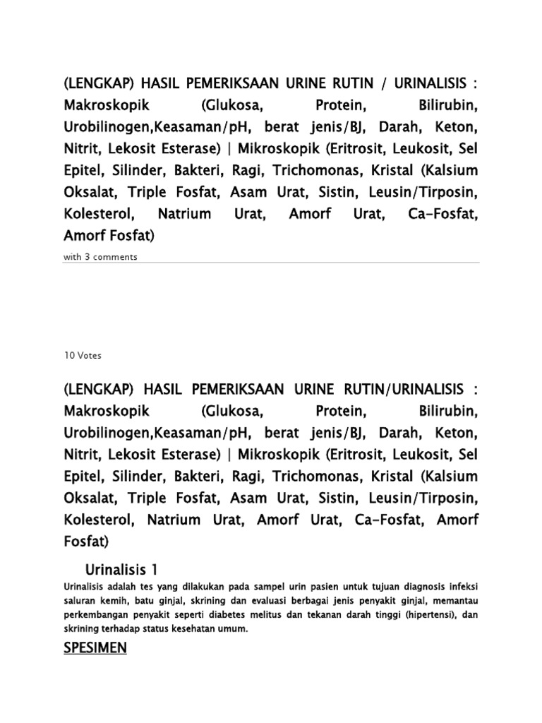 Urinalisis Dan Cairan Tubuh Lengkap | PDF | Kesehatan Holistik