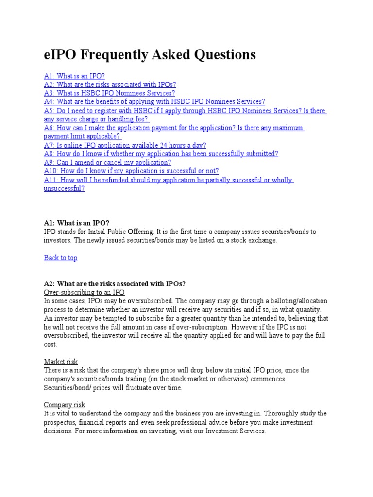 eIPO Frequently Asked Questions | PDF | Equity (Finance) | Initial Public Offering