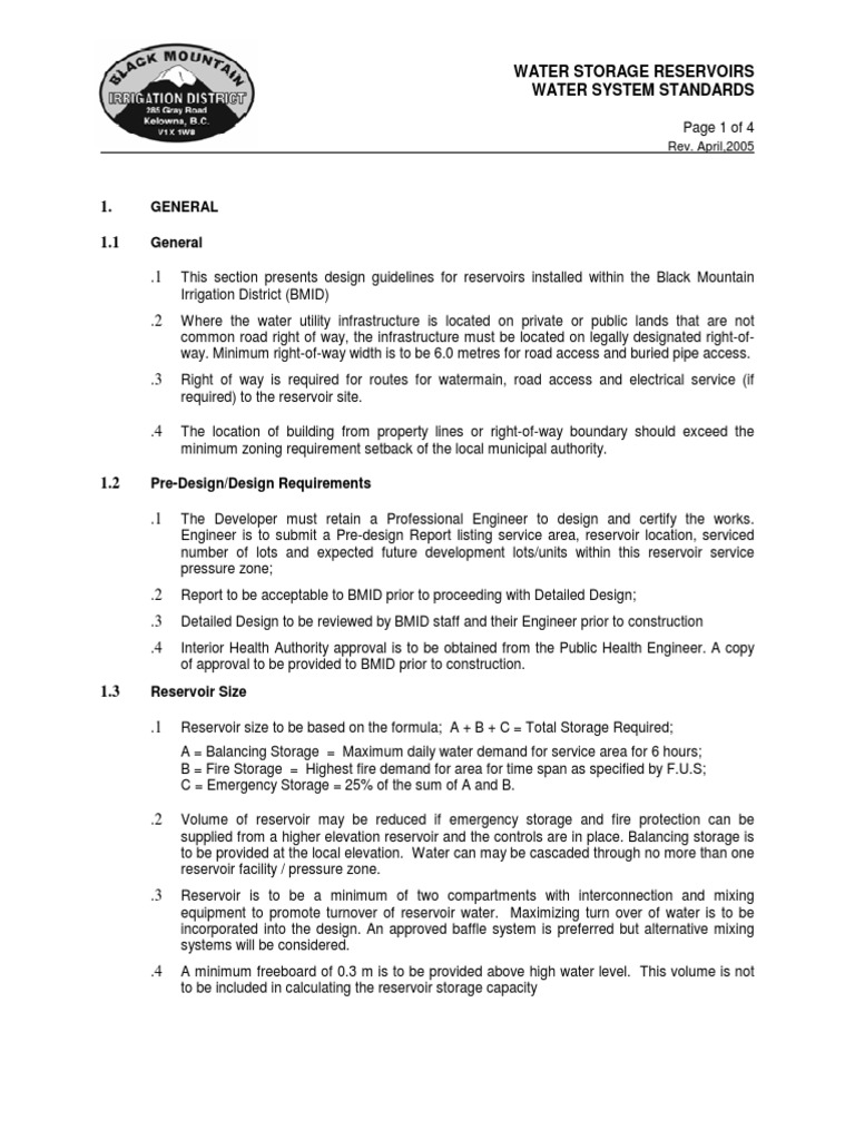 General General: Water Storage Reservoirs Water System Standards | PDF ...