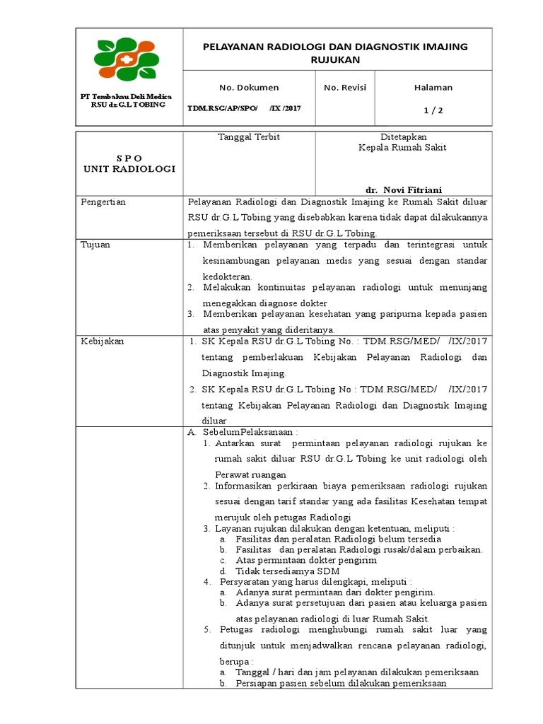 Spo Pelayanan Rujukan Radiologi | PDF