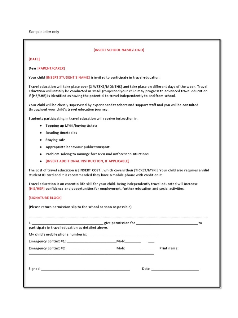 Sample Permission Letter To Parents | PDF