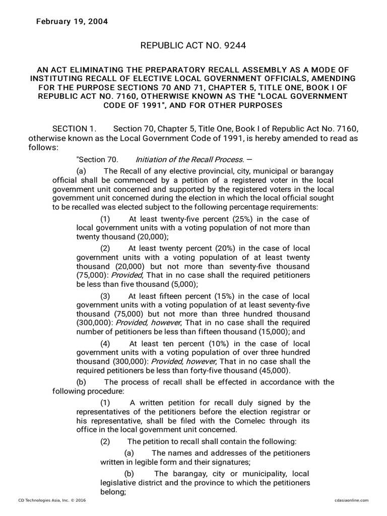 IX. RA No. 9244 PDF | PDF | Petition | Voting