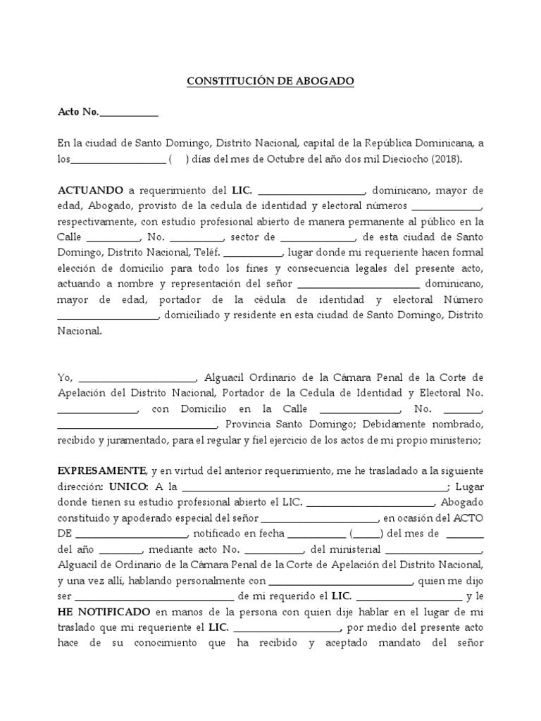 Modelo De Constitucion De Abogado Pdf República Dominicana Justicia