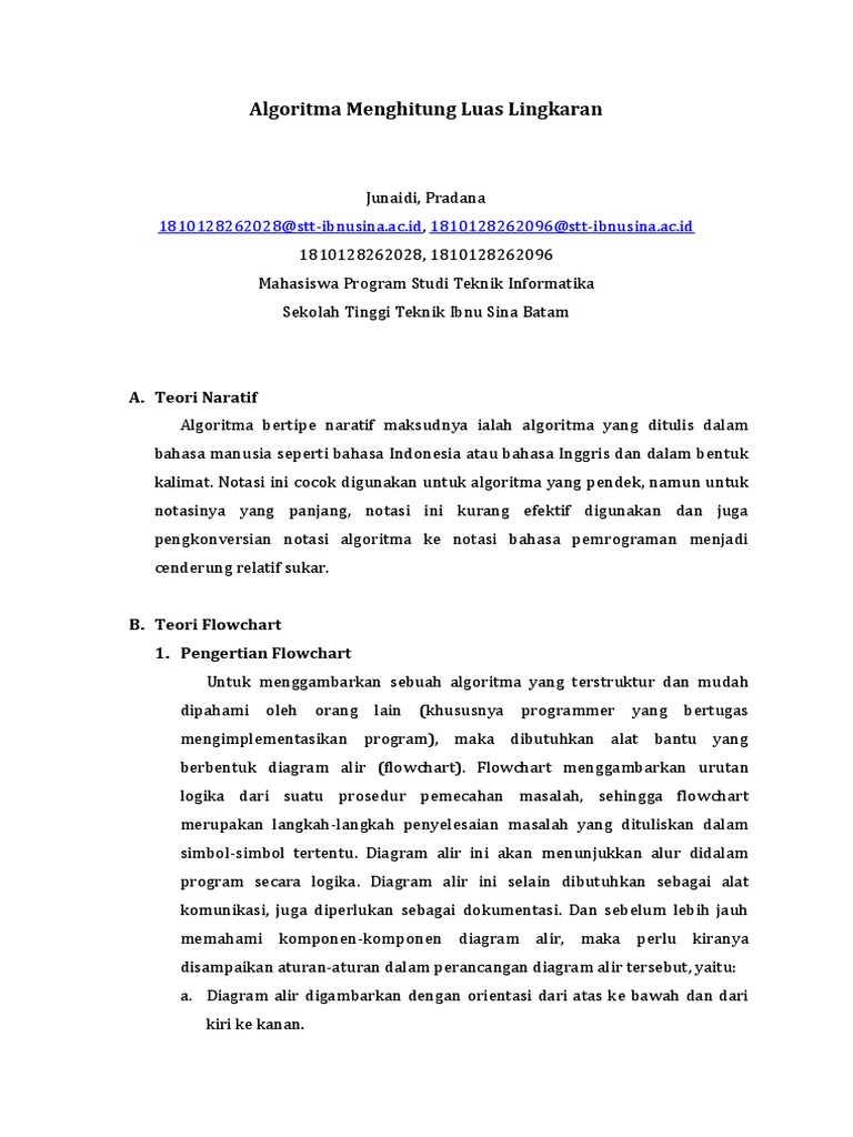 Algoritma Luas Lingkaran dengan Flowchart | PDF