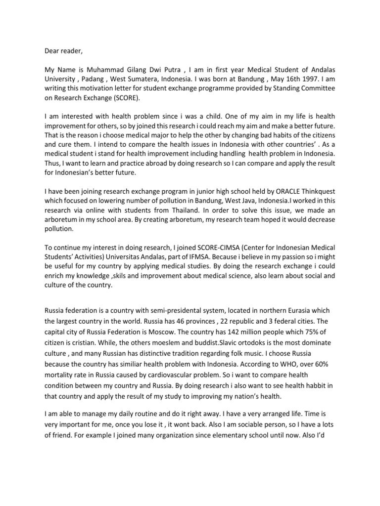 Contoh Motivation Letter PDF | PDF | Indonesia | Russia