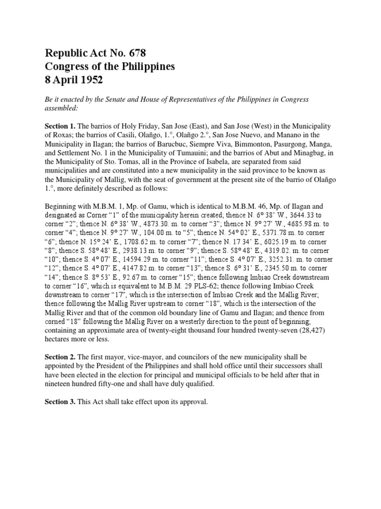 Republic Act No. 678 Congress of The Philippines 8 April 1952 | PDF ...