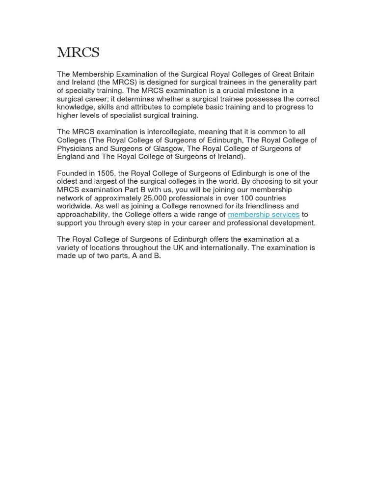 MRCS Exam: Gateway to Surgical Training | PDF | Medical Specialties ...