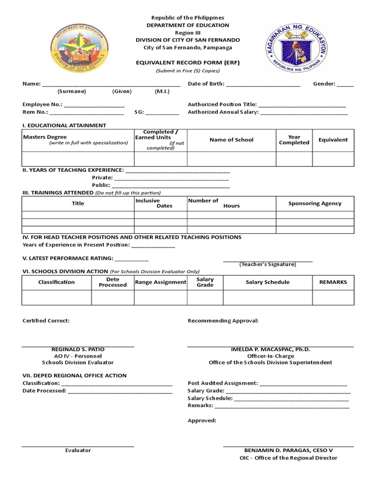 2018 Erf Form | Download Free PDF | Behavior Modification