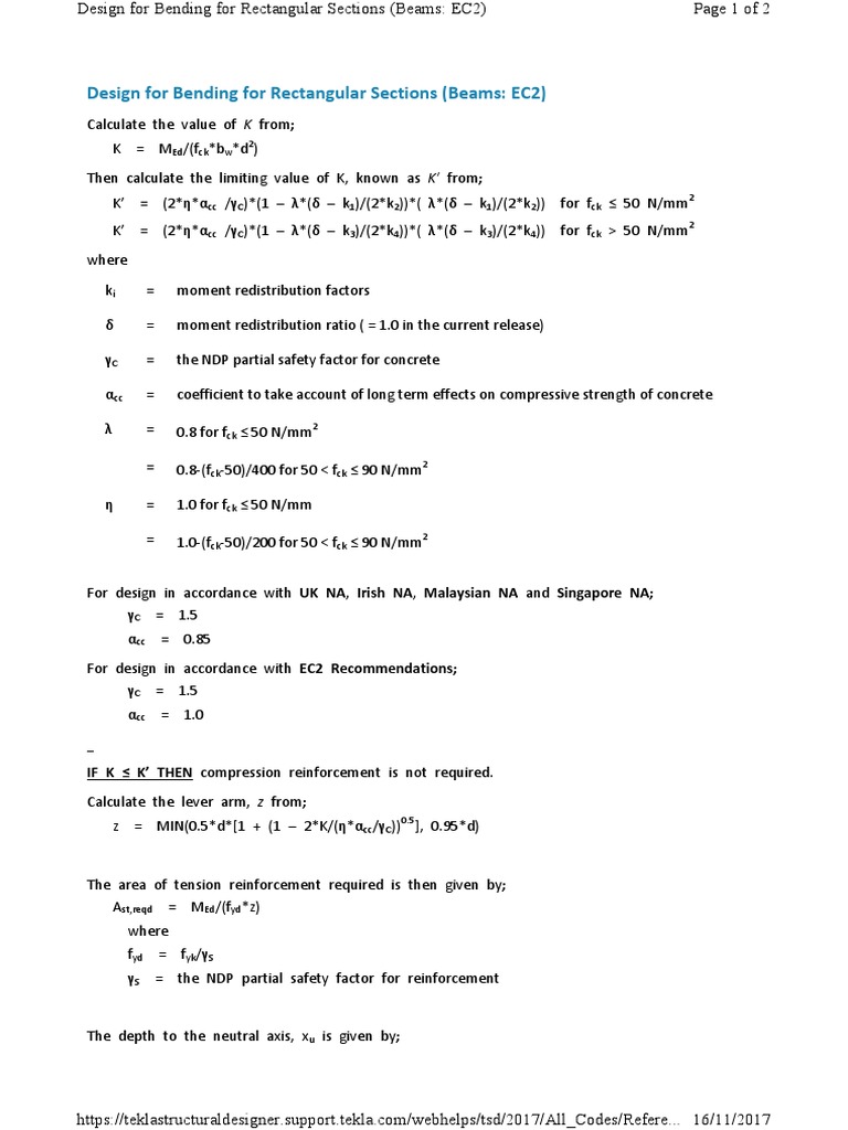 Design For Bending For Rectangular Sections (Beams EC2) | PDF | Bending | Beam (Structure)