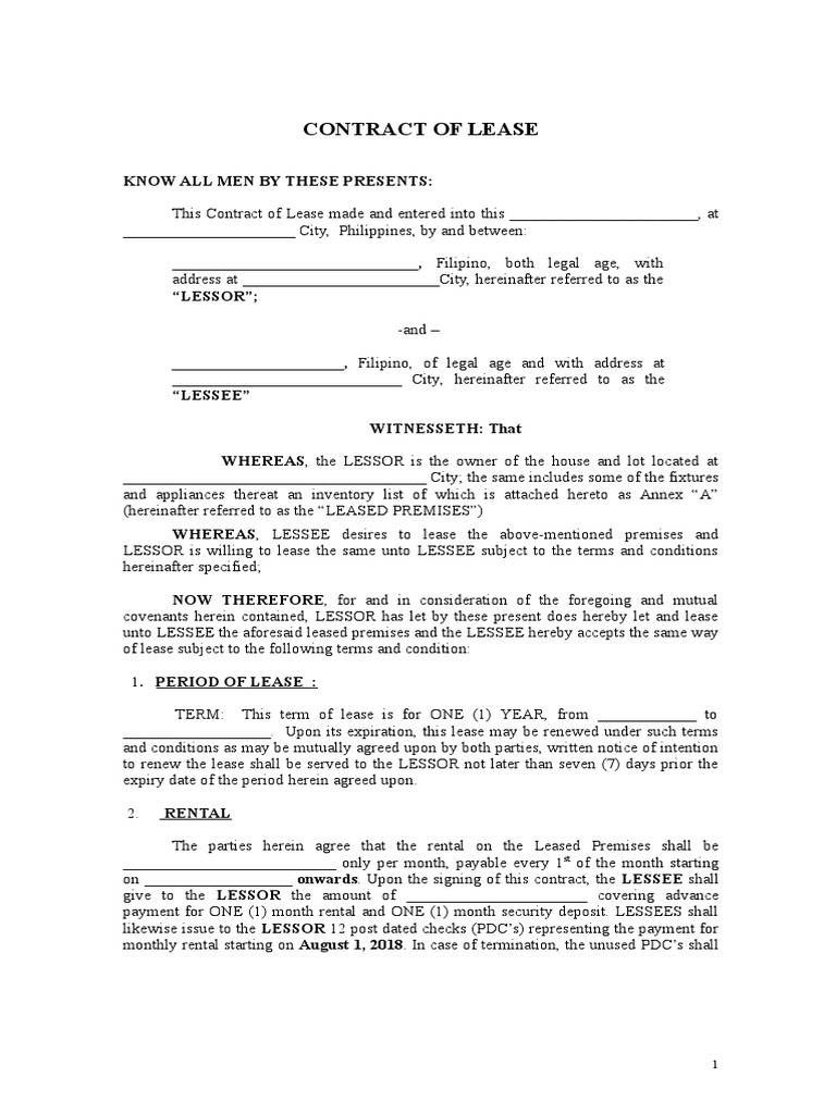 Draft Contract of Lease | PDF | Lease | Common Law