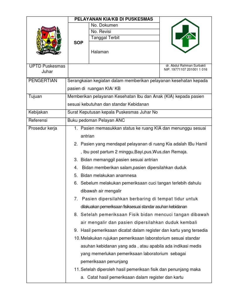 SOP Ruangan KIA KB Terbaru | PDF