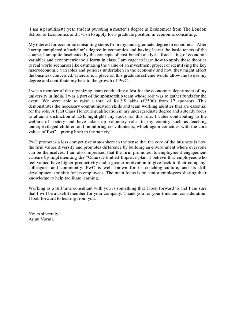PWC Cover Letter | PDF | Pricewaterhouse Coopers | Academic Degree