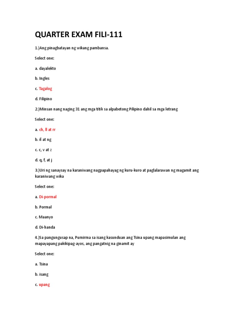 FILI 111 LEC 1812S Paunahing Pagsusulit | PDF