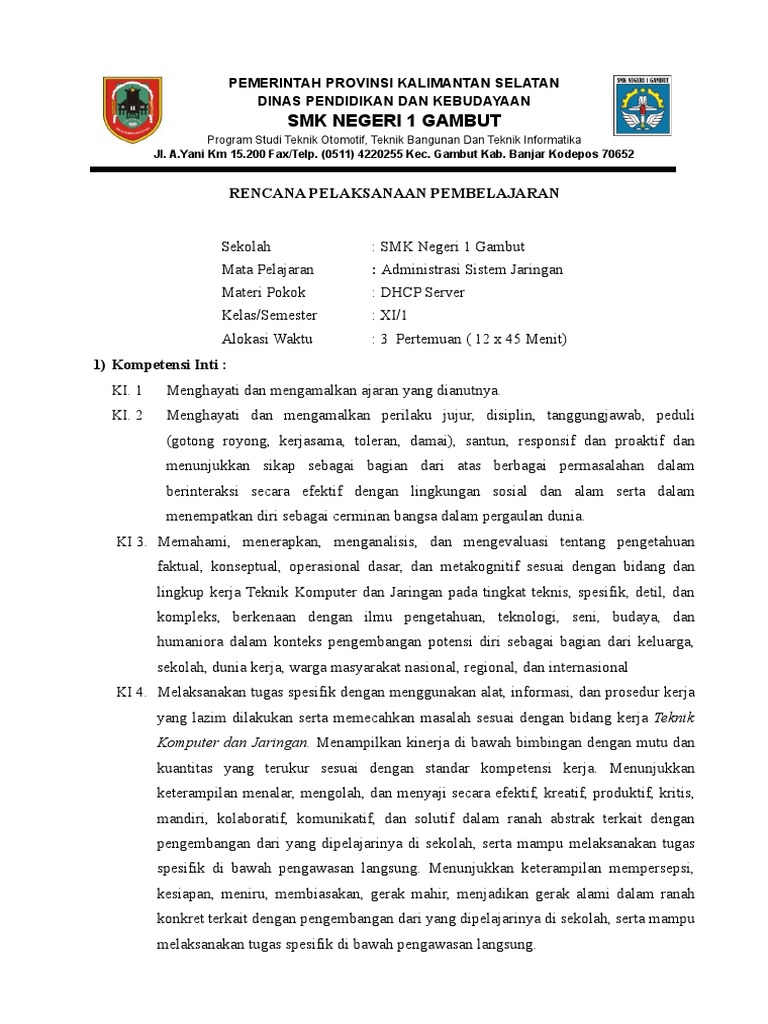 RPP Asj DHCP | PDF | Karier & Perkembangan