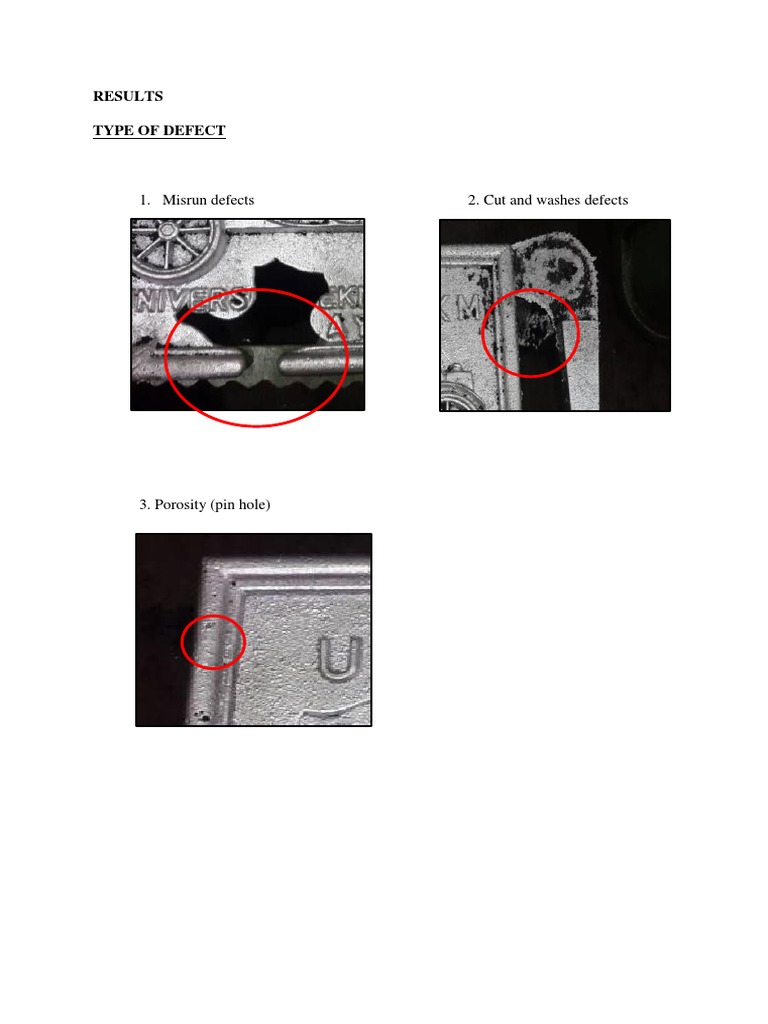 Misrun Defects 2. Cut and Washes Defects: Results Type of Defect | PDF