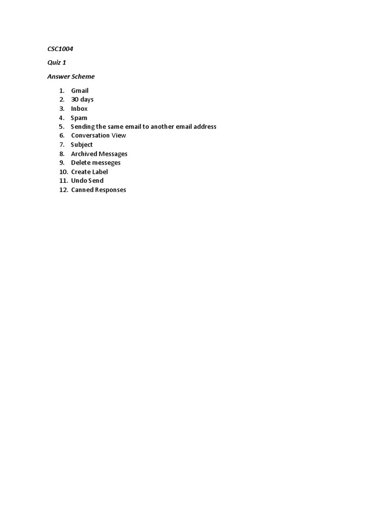 CSC1004 Quiz 1 Answer Scheme | PDF