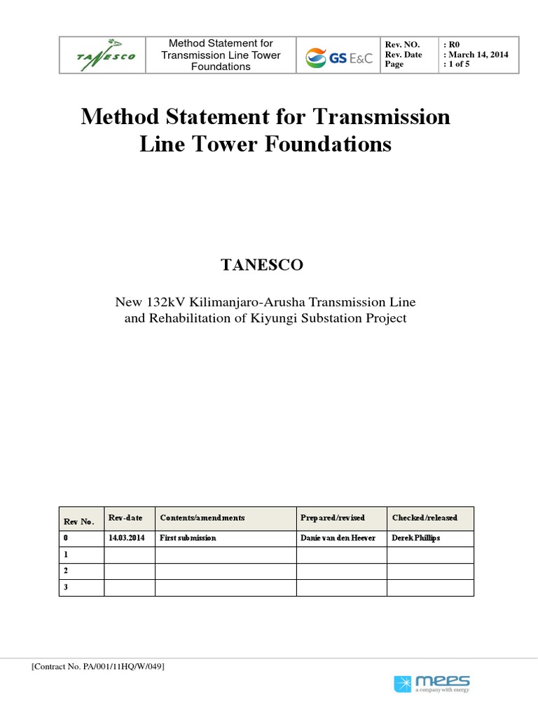 Method Statement 001 Civil Works Rev01 | PDF | Surveying | Concrete