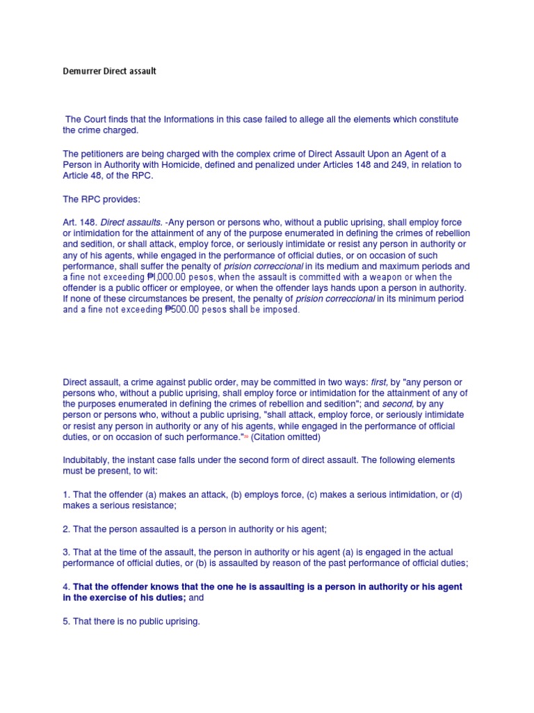 Demurrer Direct Assault: in The Exercise of His Duties and | PDF ...