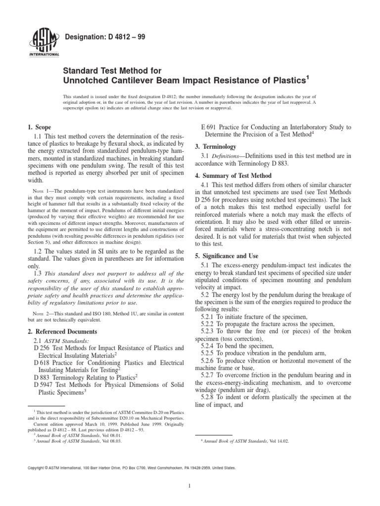 Astm d4812 | PDF | Pendulum | Fracture