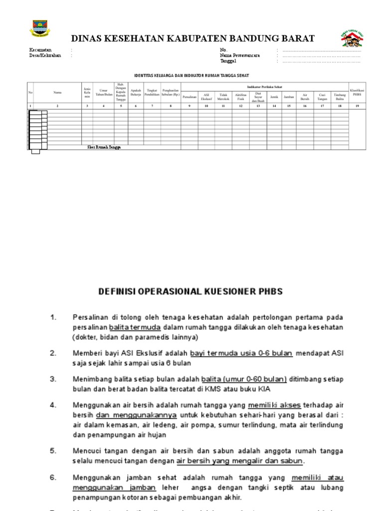 Kuesioner PHBS RT | PDF