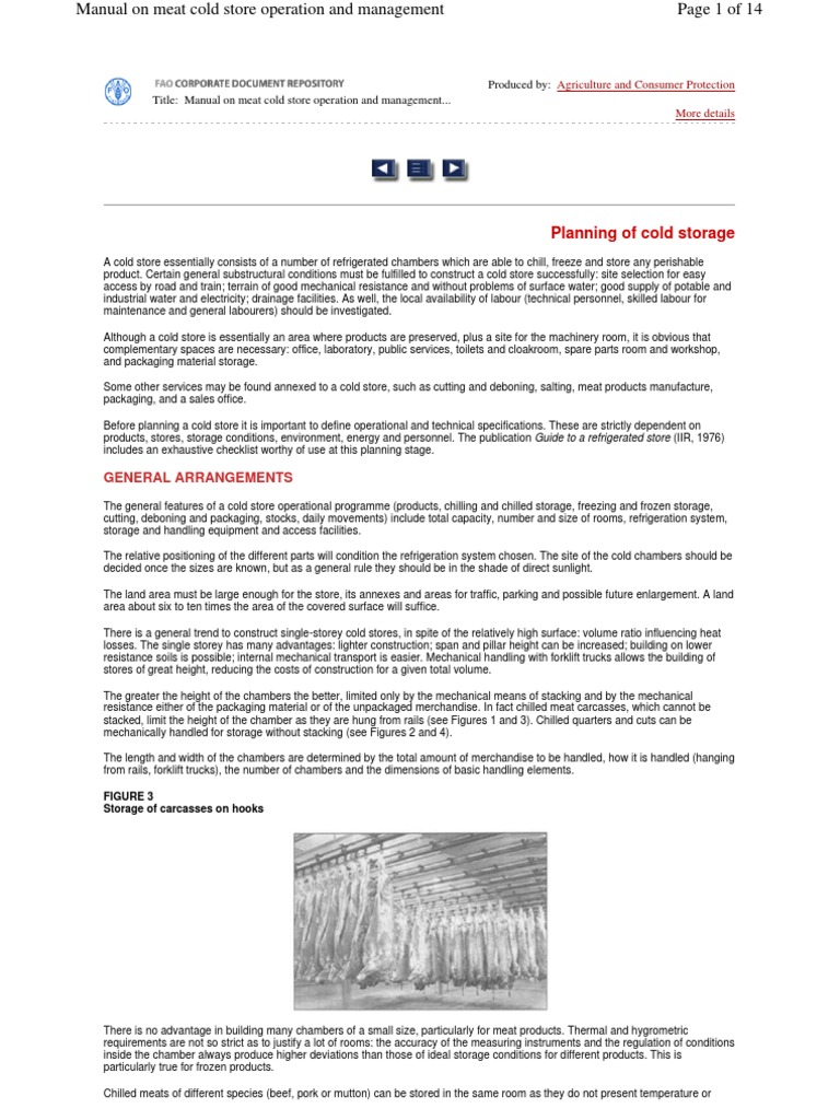 Planning of Cold Storage: Produced By: Title: Manual On Meat Cold Store ...