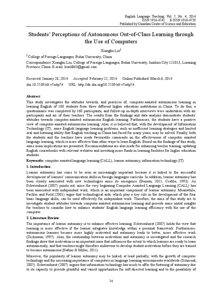 Students' Perceptions of Autonomous Out-of-Class Learning Through The ...