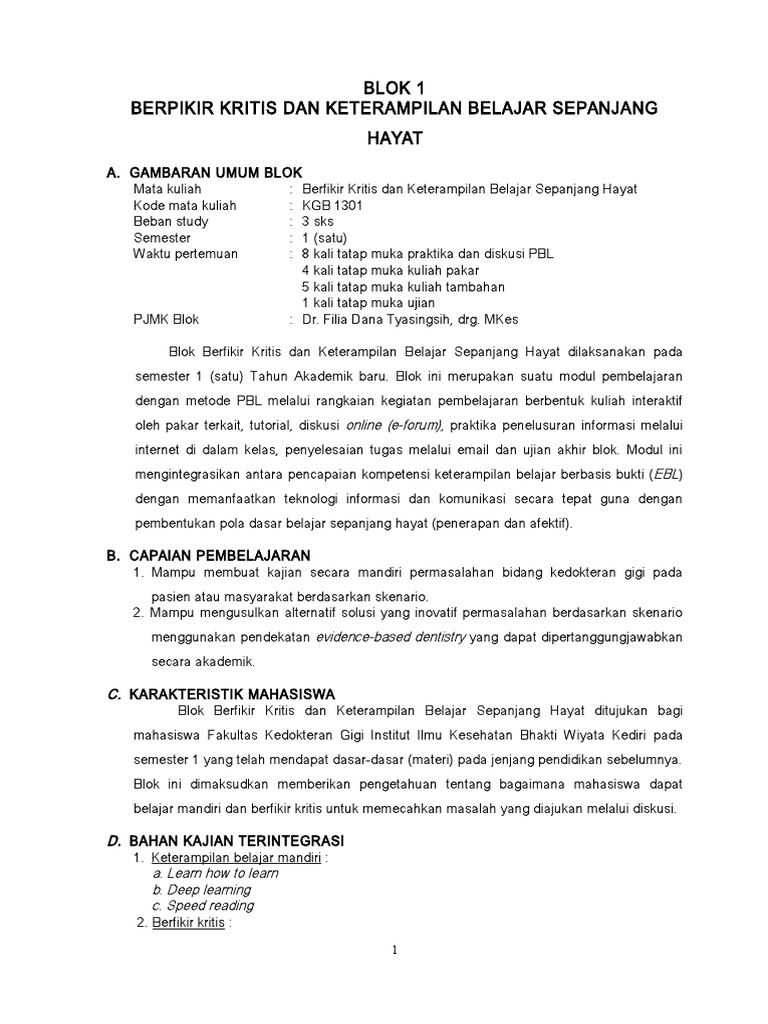 Kritis & Belajar Seumur Hidup | PDF | Pengembangan Diri | Sains & Matematika