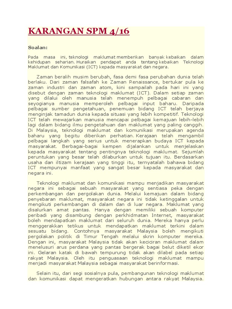 Contoh Karangan SPM 4 | PDF