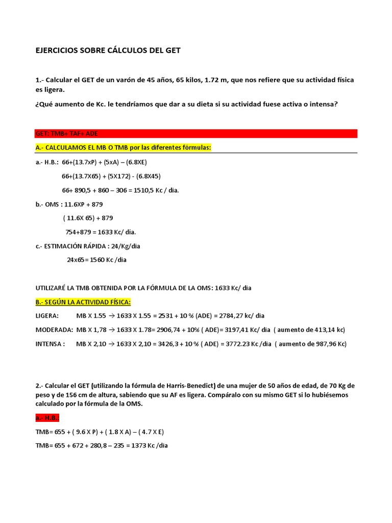 Cálculo del GET en Nutrición | PDF | Compuestos de carbono | Biología ...