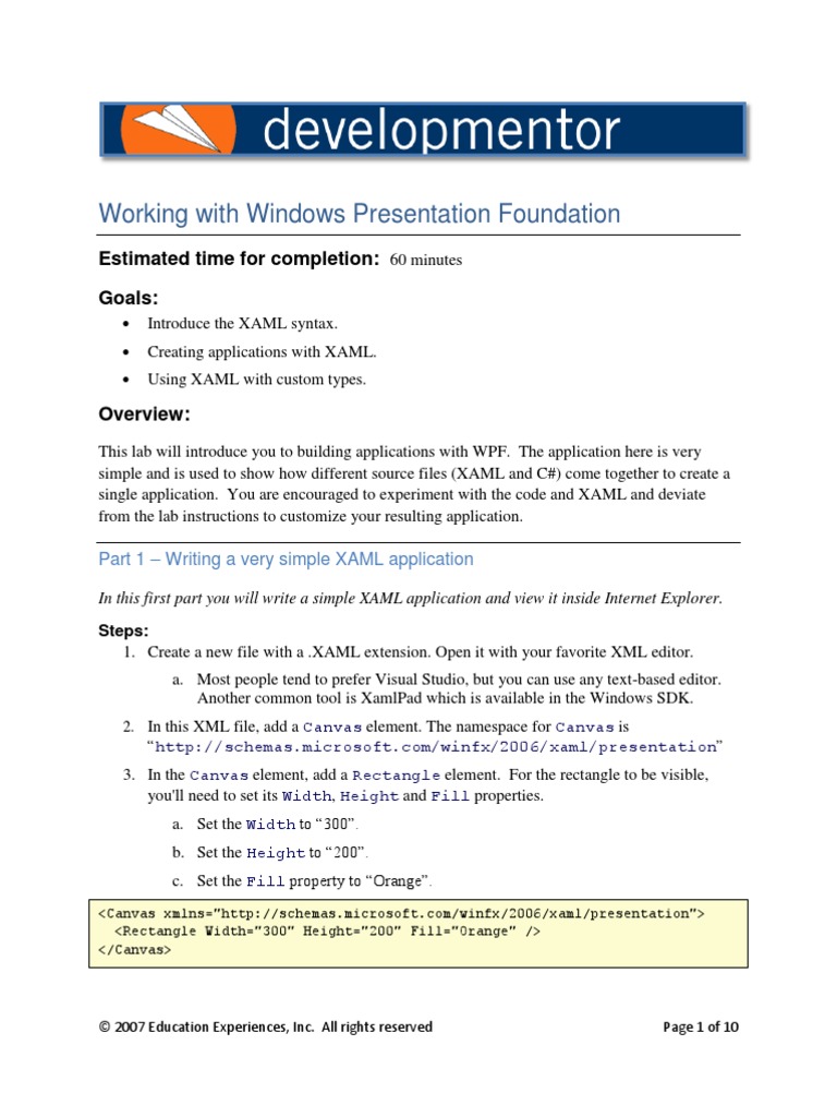 Wpf Intro Part 1 Pdf Extensible Application Markup Language Windows Presentation Foundation