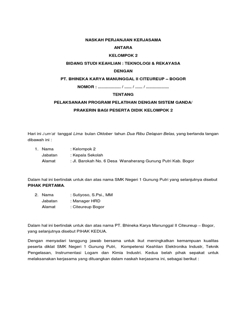 Contoh (MOU) Dengan Industri | PDF