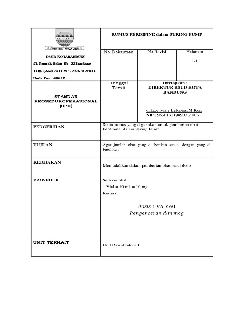 Sop Pengenceran Perdipine | PDF