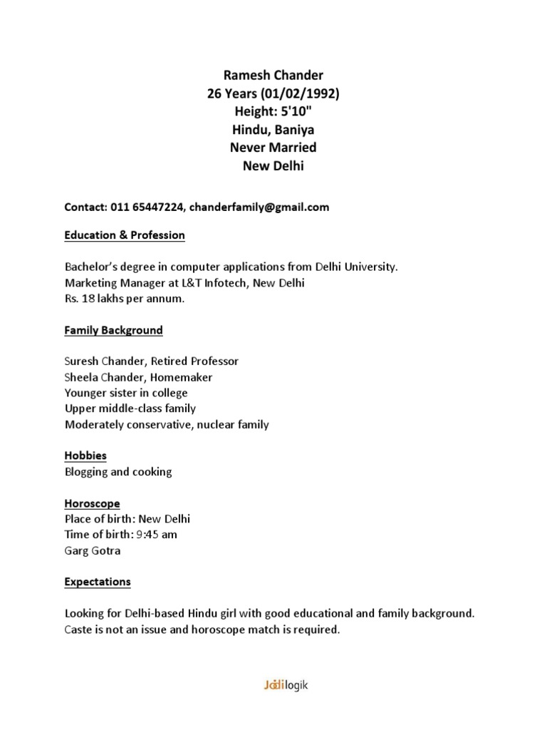 Marriage Biodata - Word Format | PDF