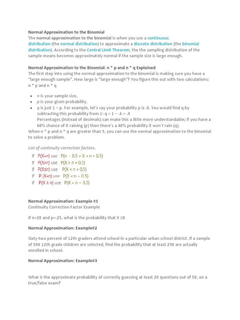 Normal Approximation to Binomial Explained | PDF | Normal Distribution ...