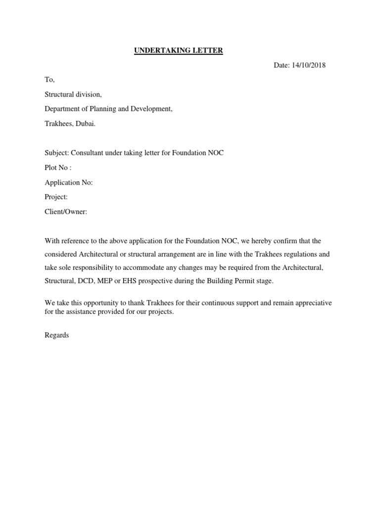 Undertaking Letter Trakhees | PDF
