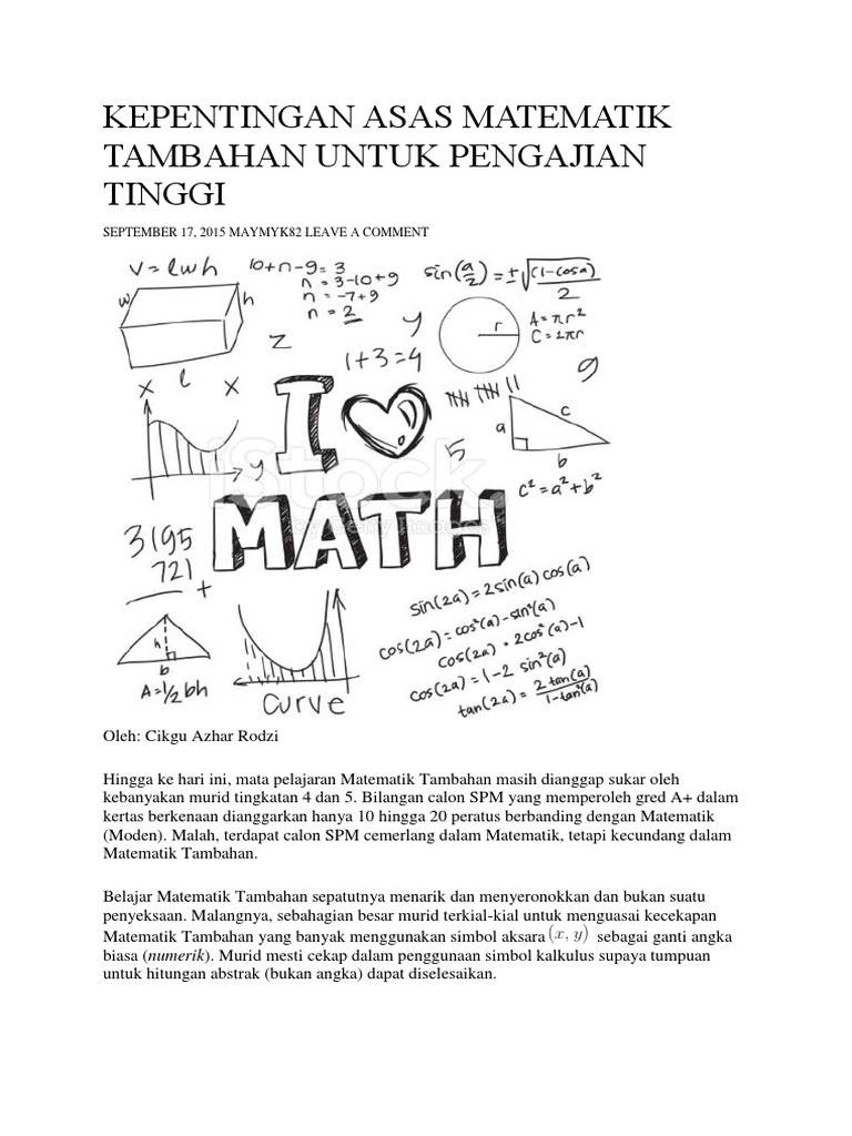 Kepentingan Asas Matematik Tambahan Untuk Pengajian Tinggi | PDF